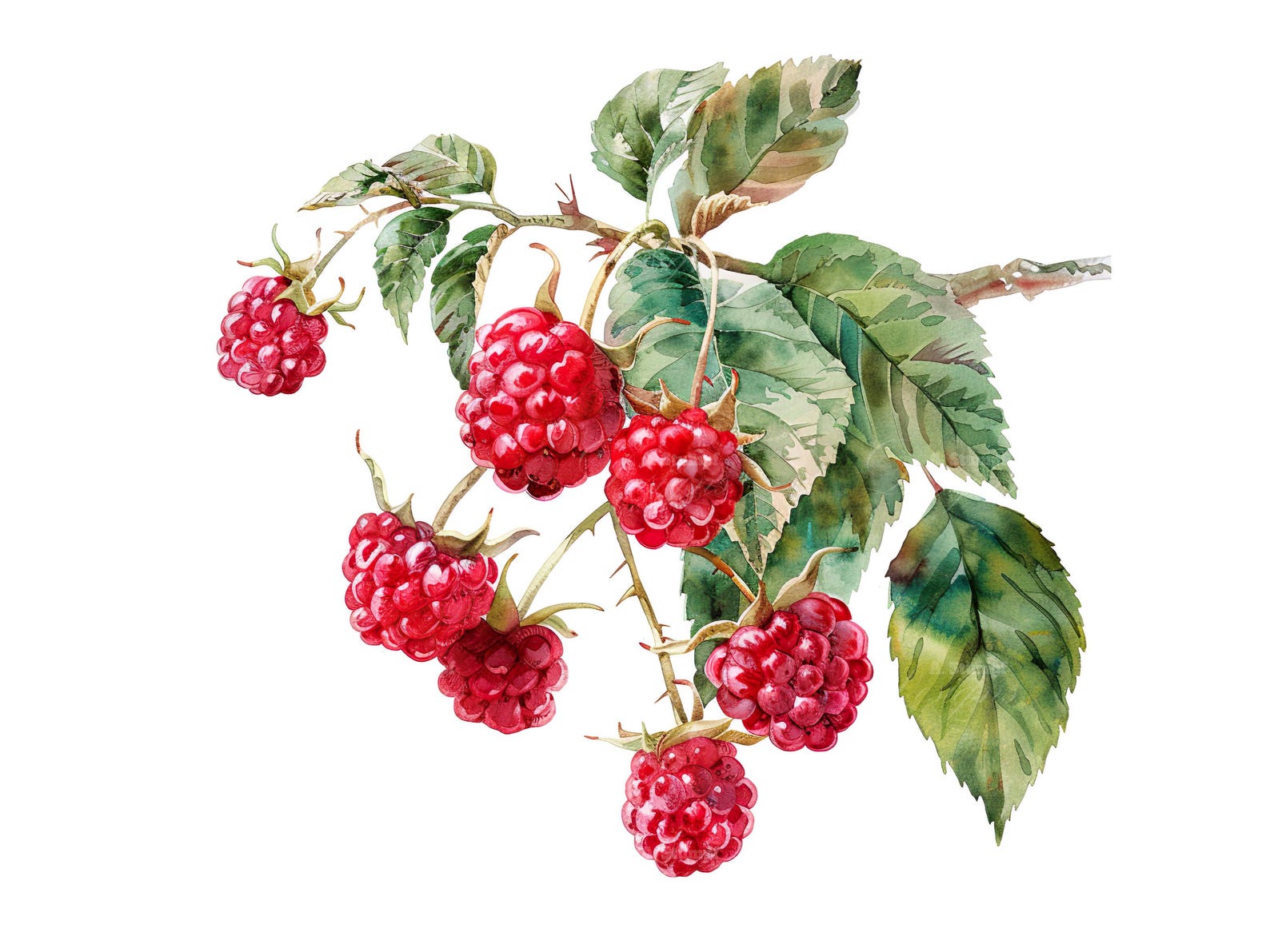 10 Raspberry Branch Clipart Set Digital Watercolor Painting Botanical ...