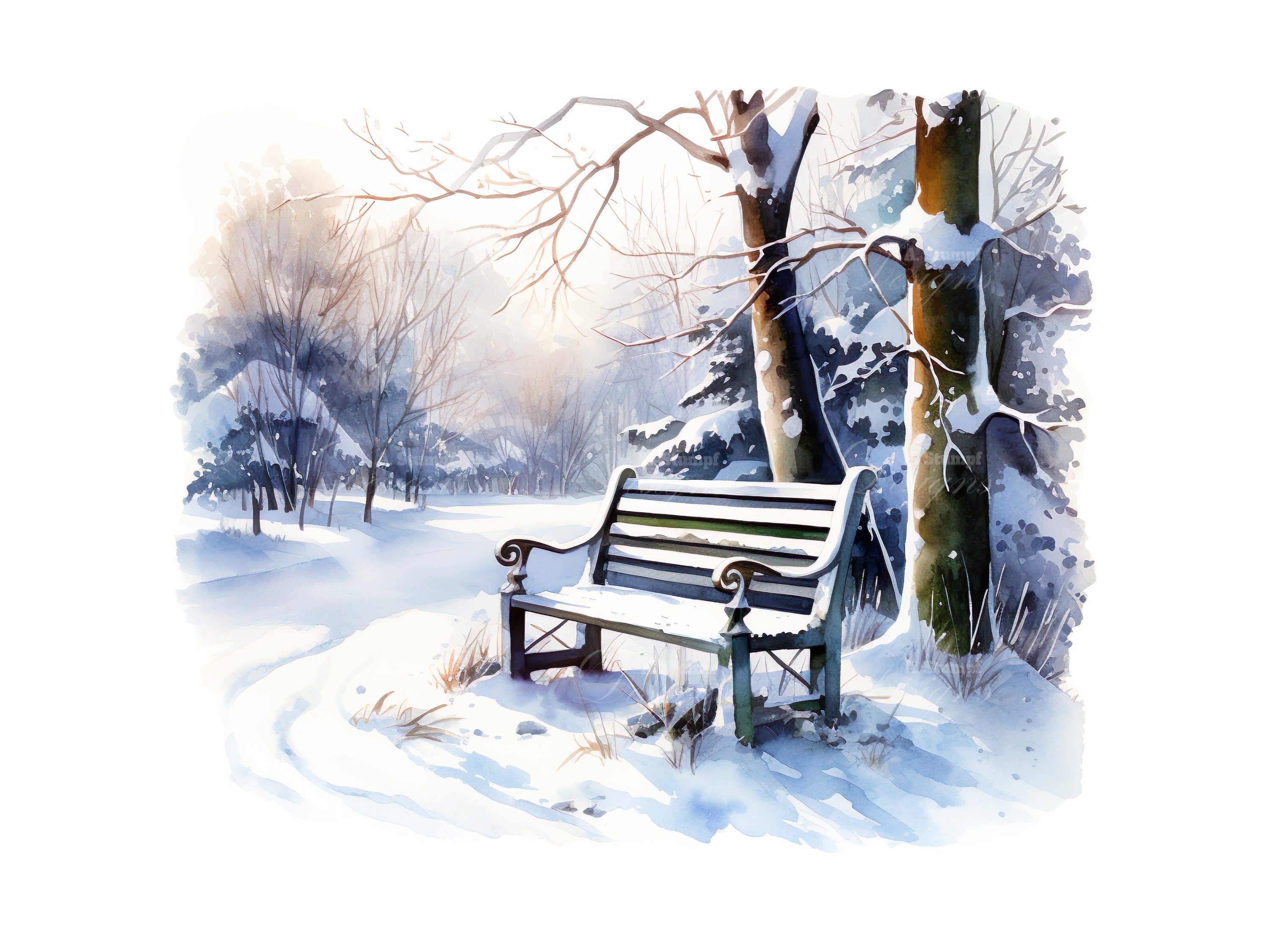 10 Bench in Winter Park Clipart Snowy Park Bench Illustration Winter ...