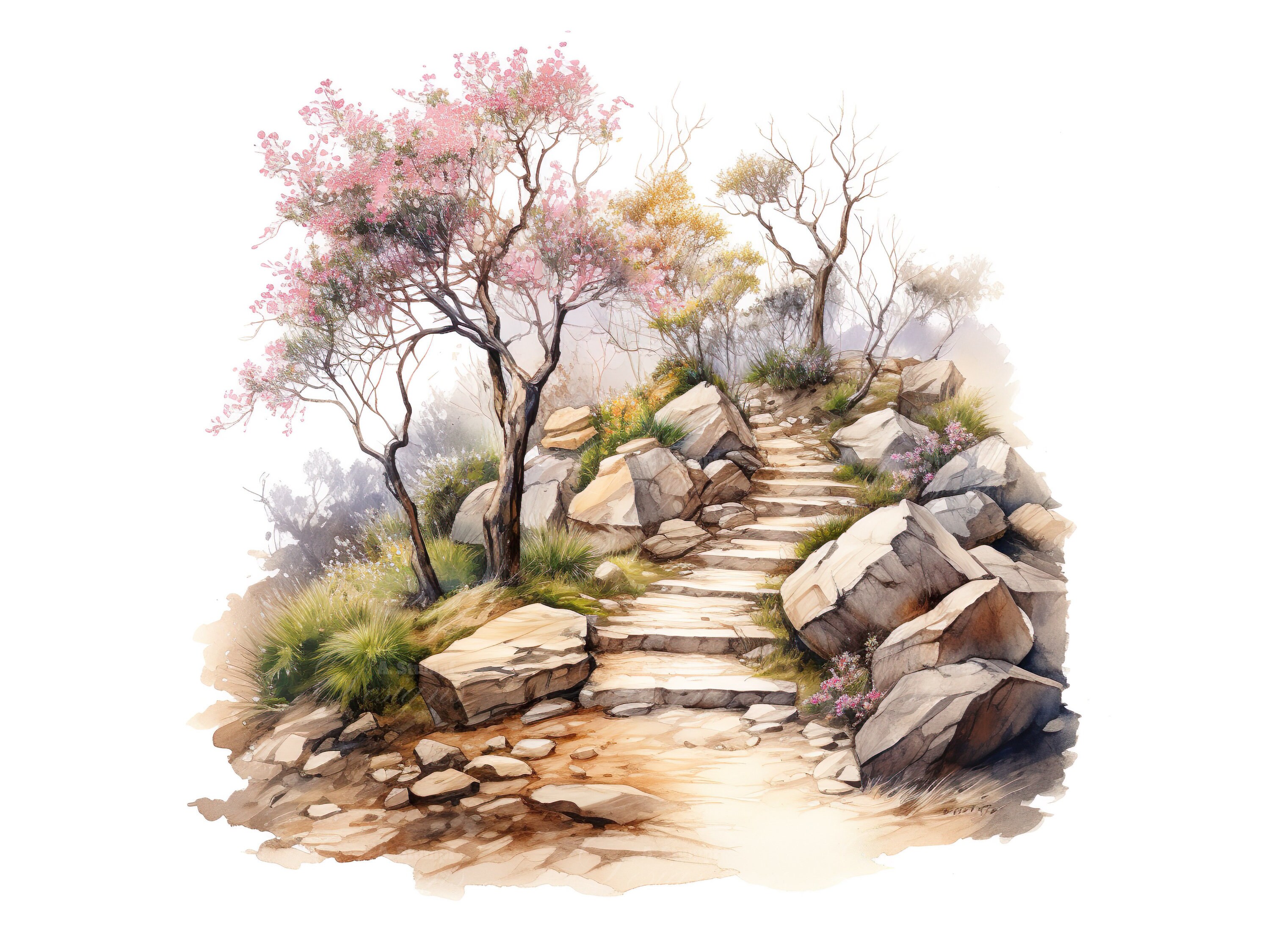 10 Rocky Hiking Trail in Spring Landscape Clipart Set Digital ...
