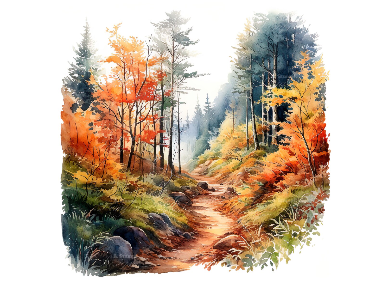 10 Autumn Forest Hiking Trail Clipart Watercolor Nature Paintings ...