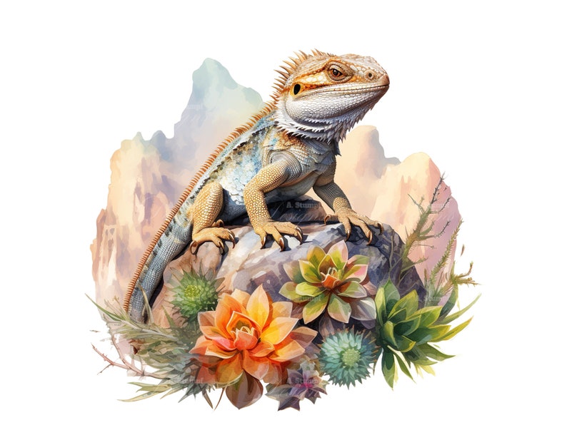 Bearded Dragon Lizard Watercolor Clipart Bundle Reptile Graphics Animal ...