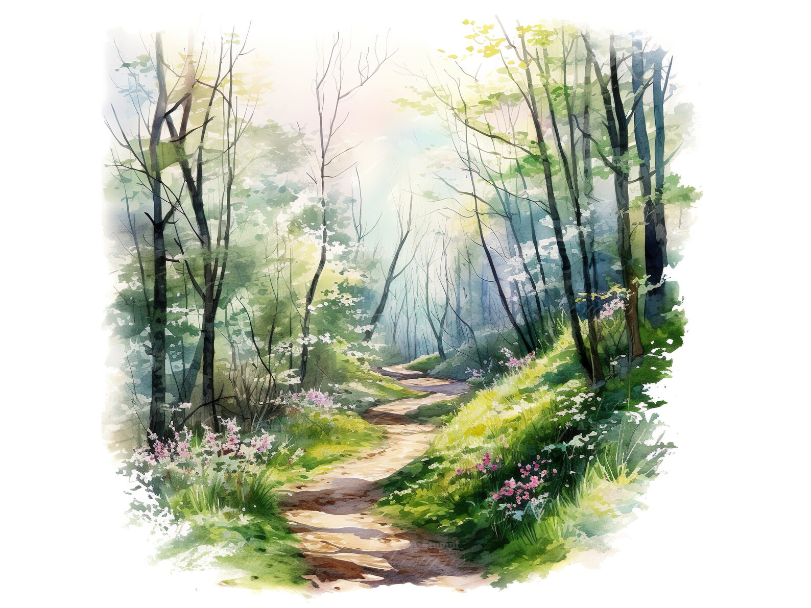 10 Forest Hiking Trail in Spring Clipart Set, Adventure Illustration ...