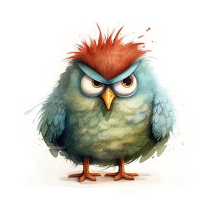 Grumpy Birds Clipart Set Watercolor Cartoon Clip Art Bundle Printable ...