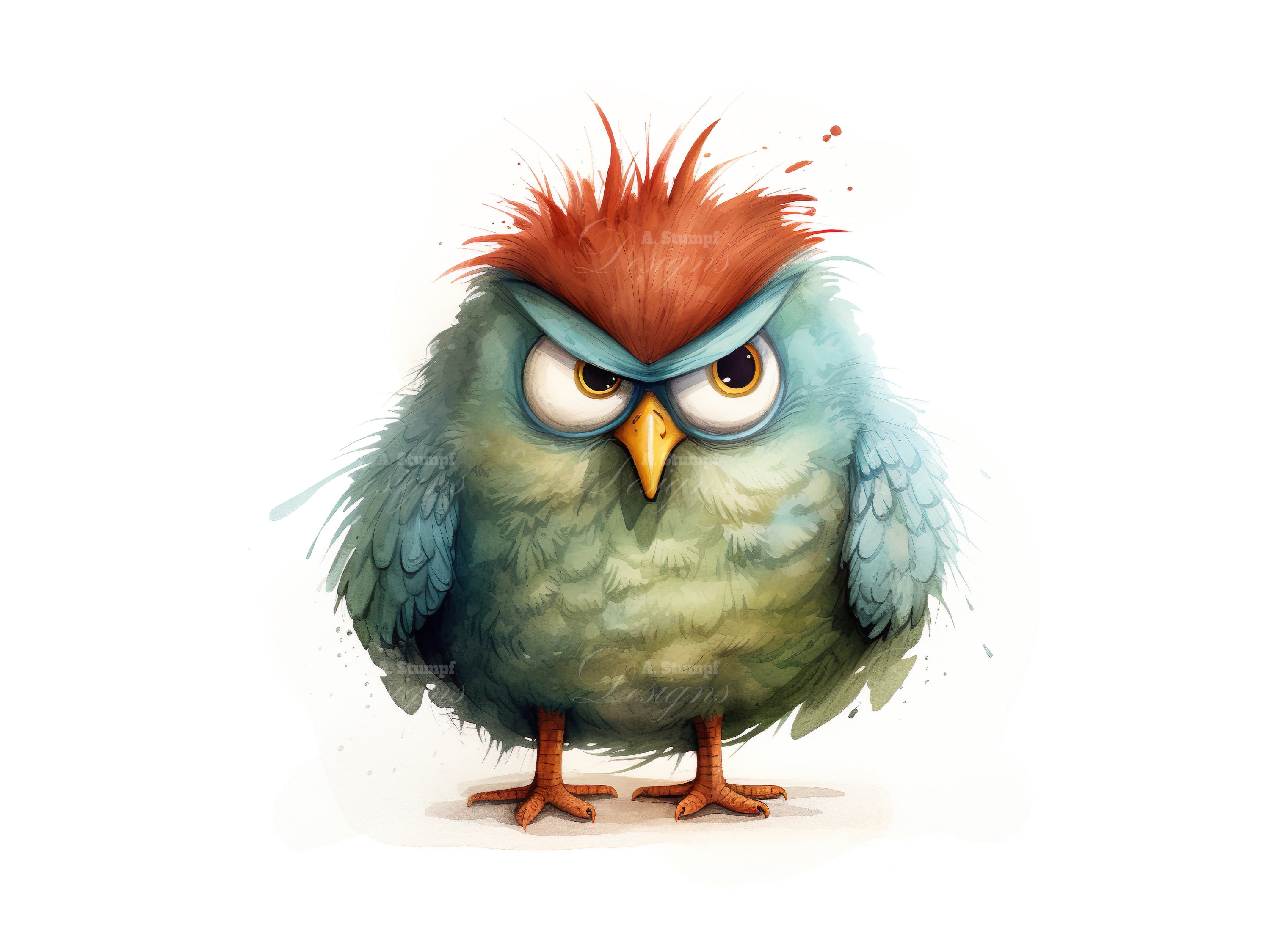 Grumpy Birds Clipart Set Watercolor Cartoon Clip Art Bundle Printable ...