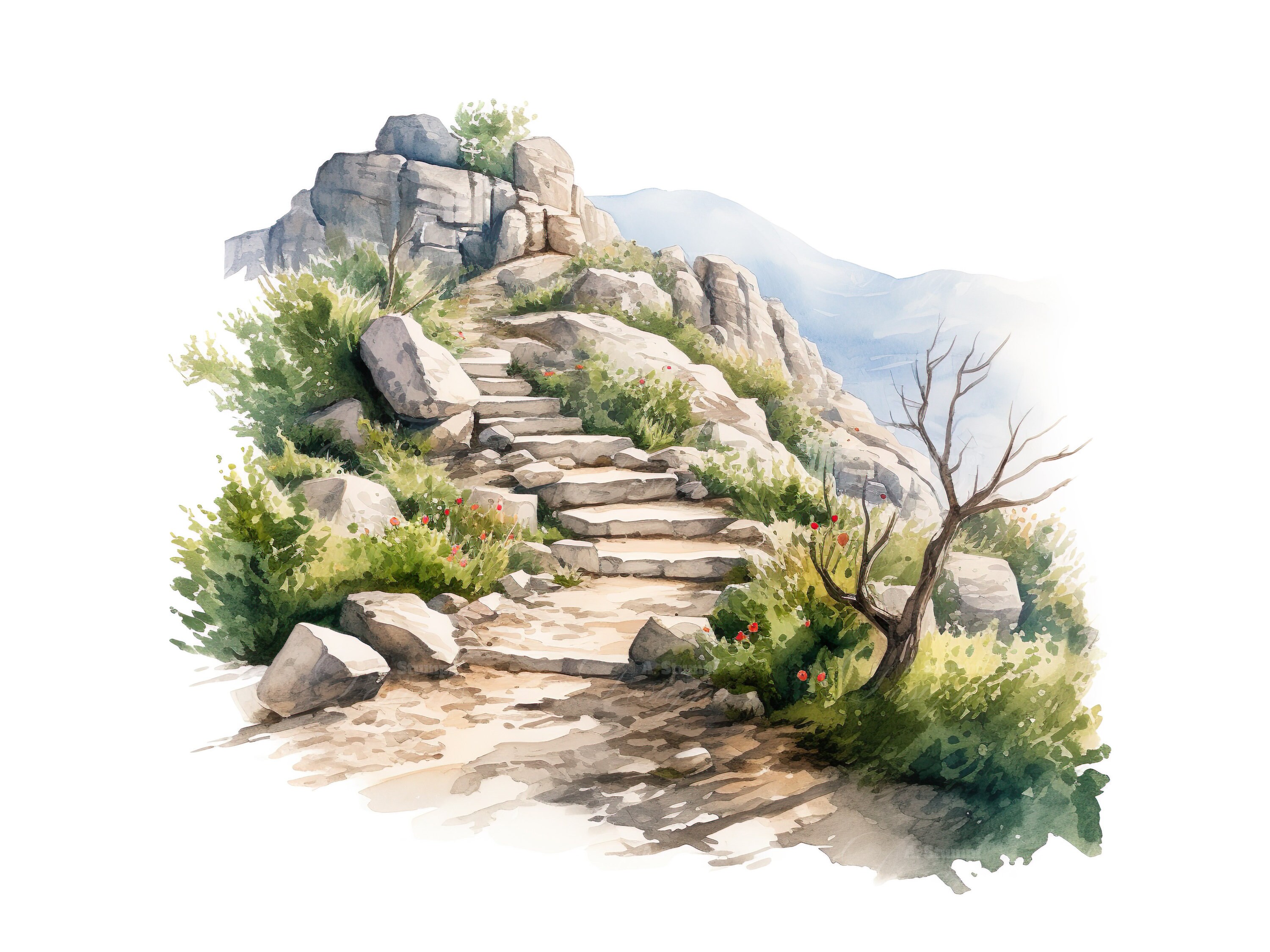 10 Rocky Hiking Trail in Summer Clipart Set Mountain Adventure Clip Art ...