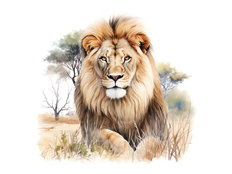 10 Lion Clipart Set Digital Watercolor Painting Jungle King ...