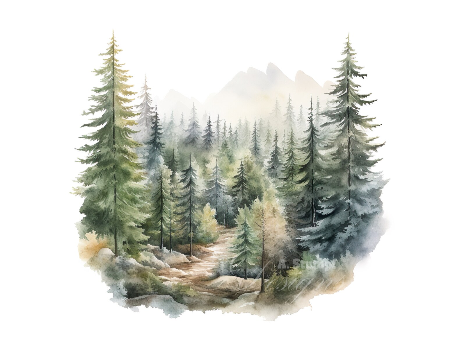 Coniferous Forest Clipart Set, 10 High Quality Jpgs, Forest Landscape ...