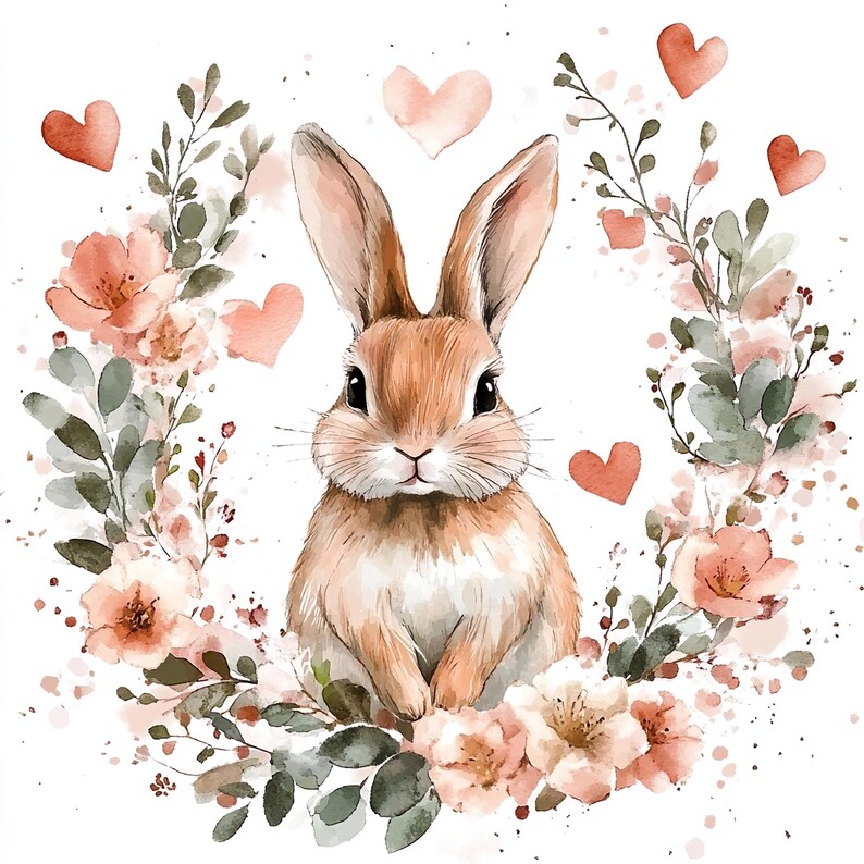10 Bunny Valentines Day Wreath Clipart Set Digital Watercolor Painting ...