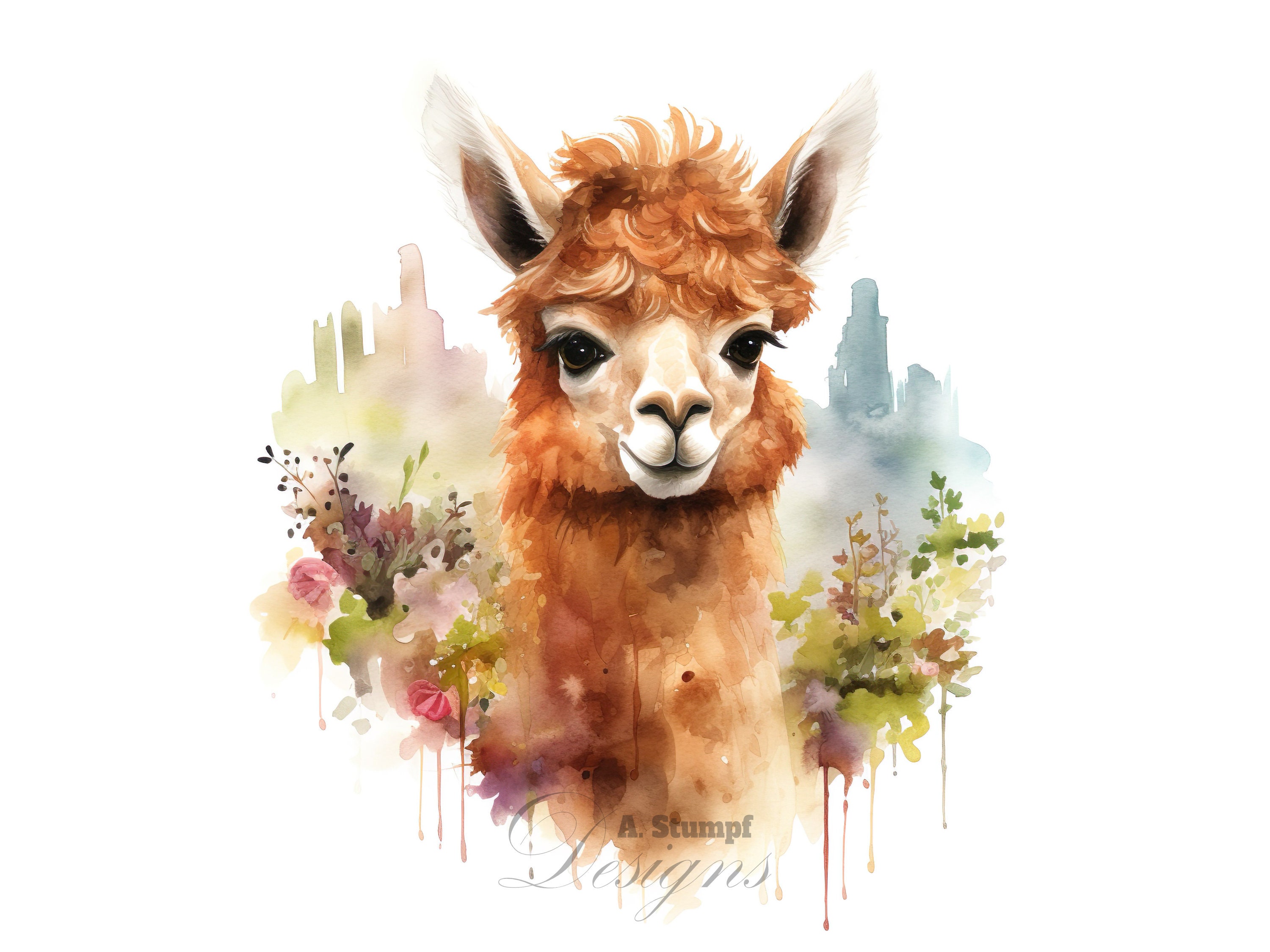 10 Alpaca Clipart Set, Digital Watercolor Paintings, Farm Animal ...