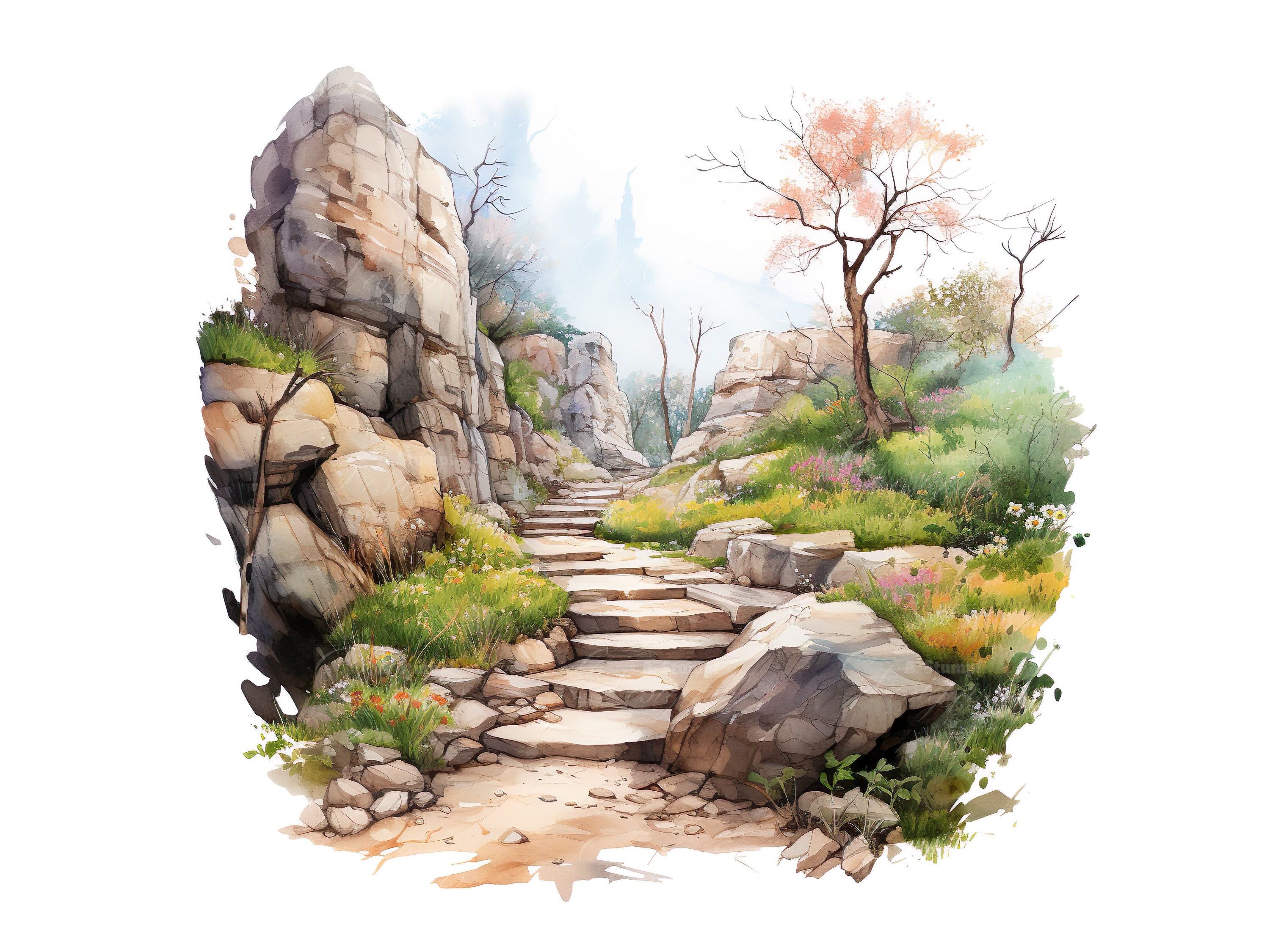 10 Rocky Hiking Trail in Spring Landscape Clipart Set Digital ...