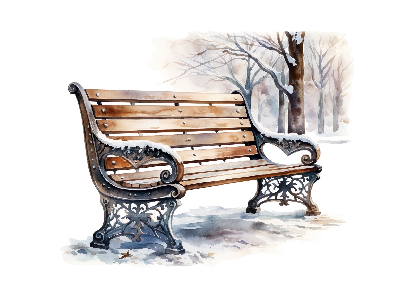 10 Bench in Winter Park Clipart Snowy Park Bench Illustration Winter ...