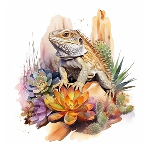 Bearded Dragon Lizard Watercolor Clipart Bundle Reptile Graphics Animal ...