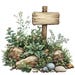 10 Old Empty Wooden Garden Sign With Rocks and Plants Clipart Set ...