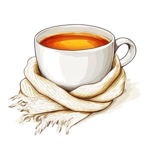 10 Cozy Cup of Tea With Scarf Clipart Set Digital Watercolor Painting ...