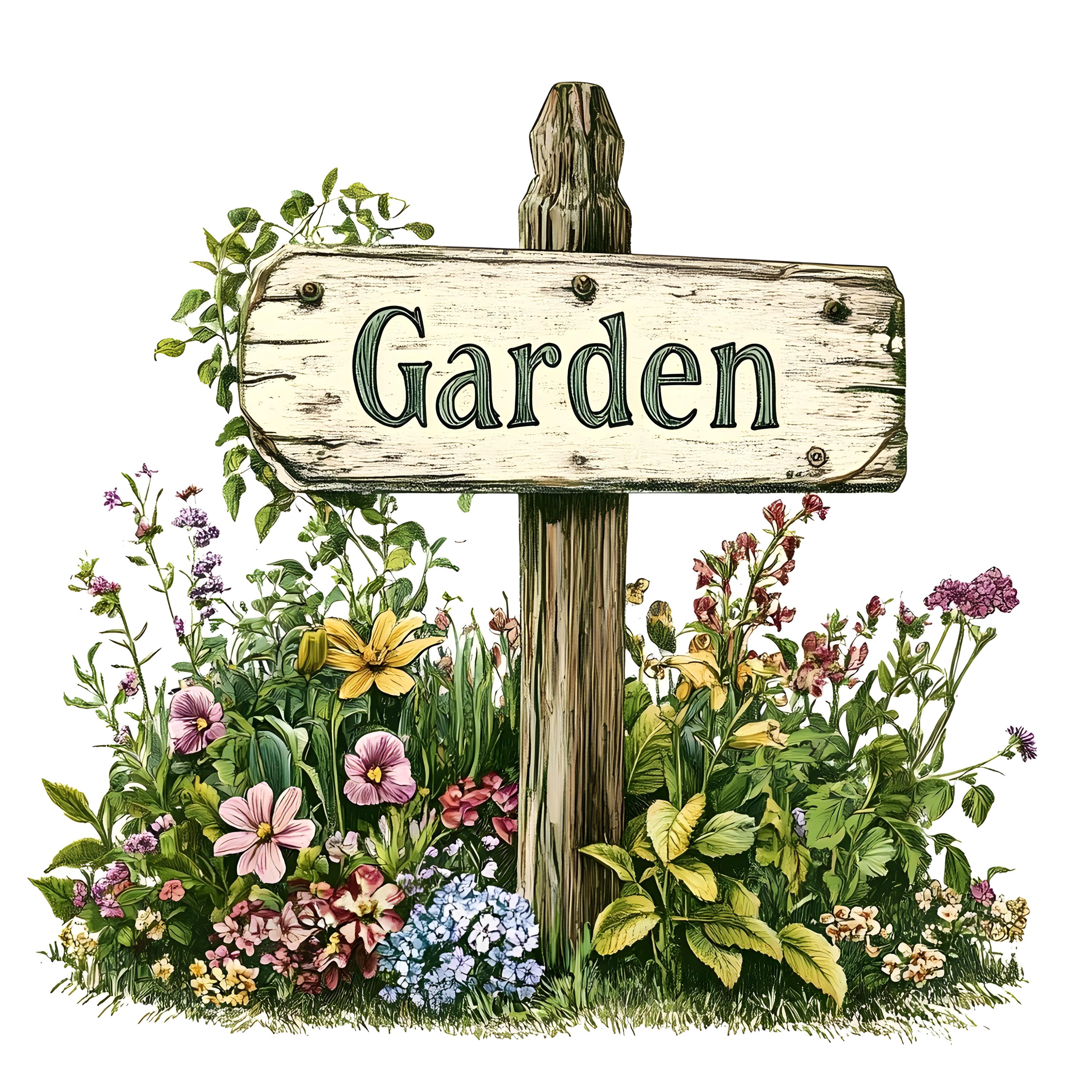 10 Garden Sign Clipart Set Digital Watercolor Painting Wild Flowers ...