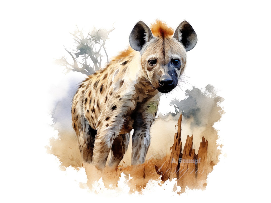 Hyena Clipart Set Watercolor Wildlife Graphics Jungle Theme Prints ...