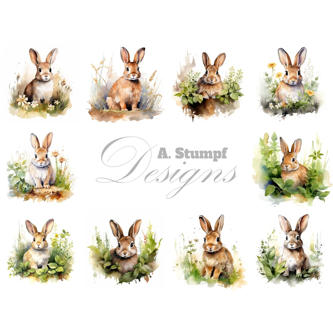 Rabbit Clipart Set Watercolor Art Nursery Decor Bunny Clip Art Baby ...
