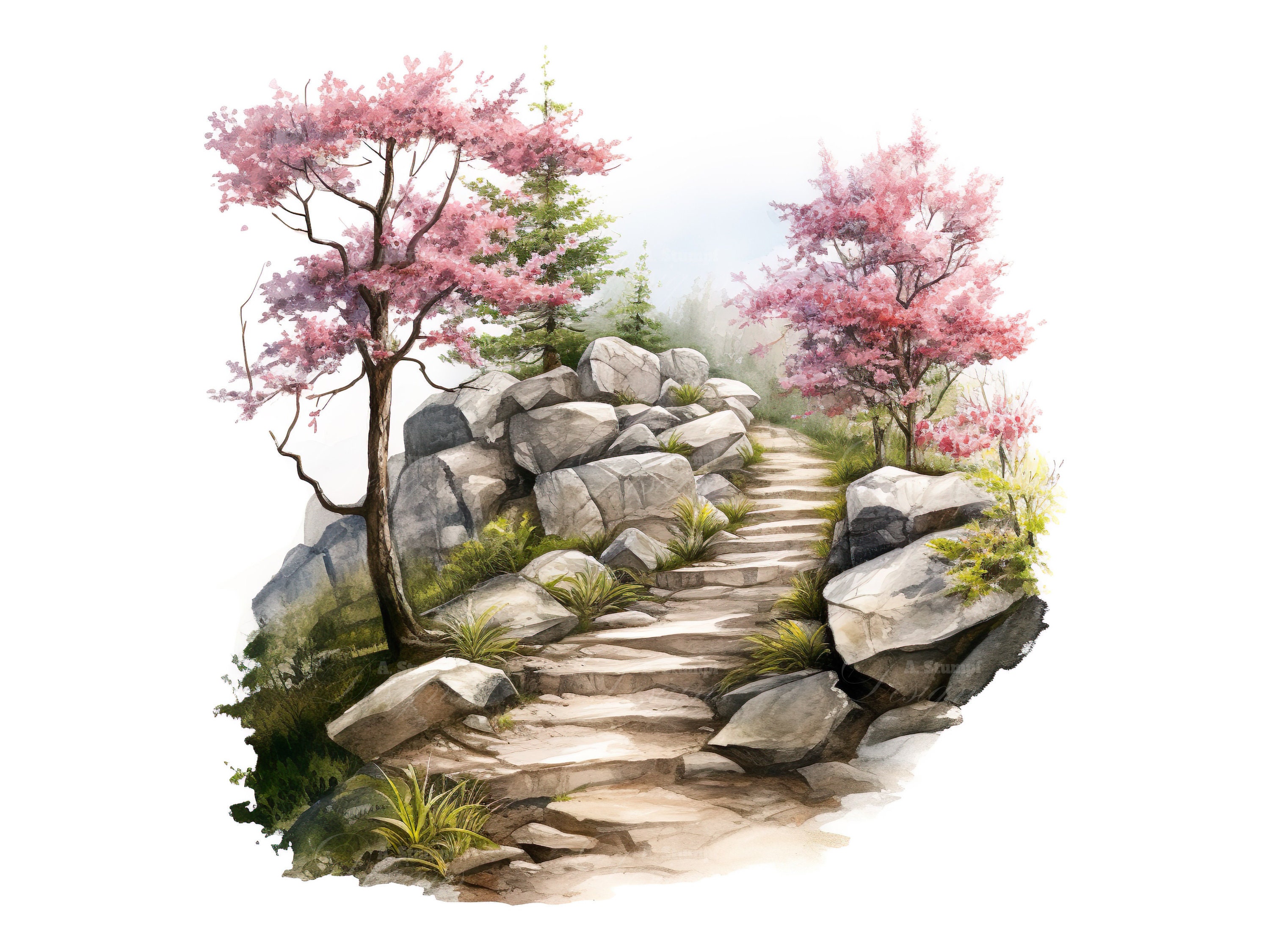 10 Rocky Hiking Trail in Spring Landscape Clipart Set Digital ...