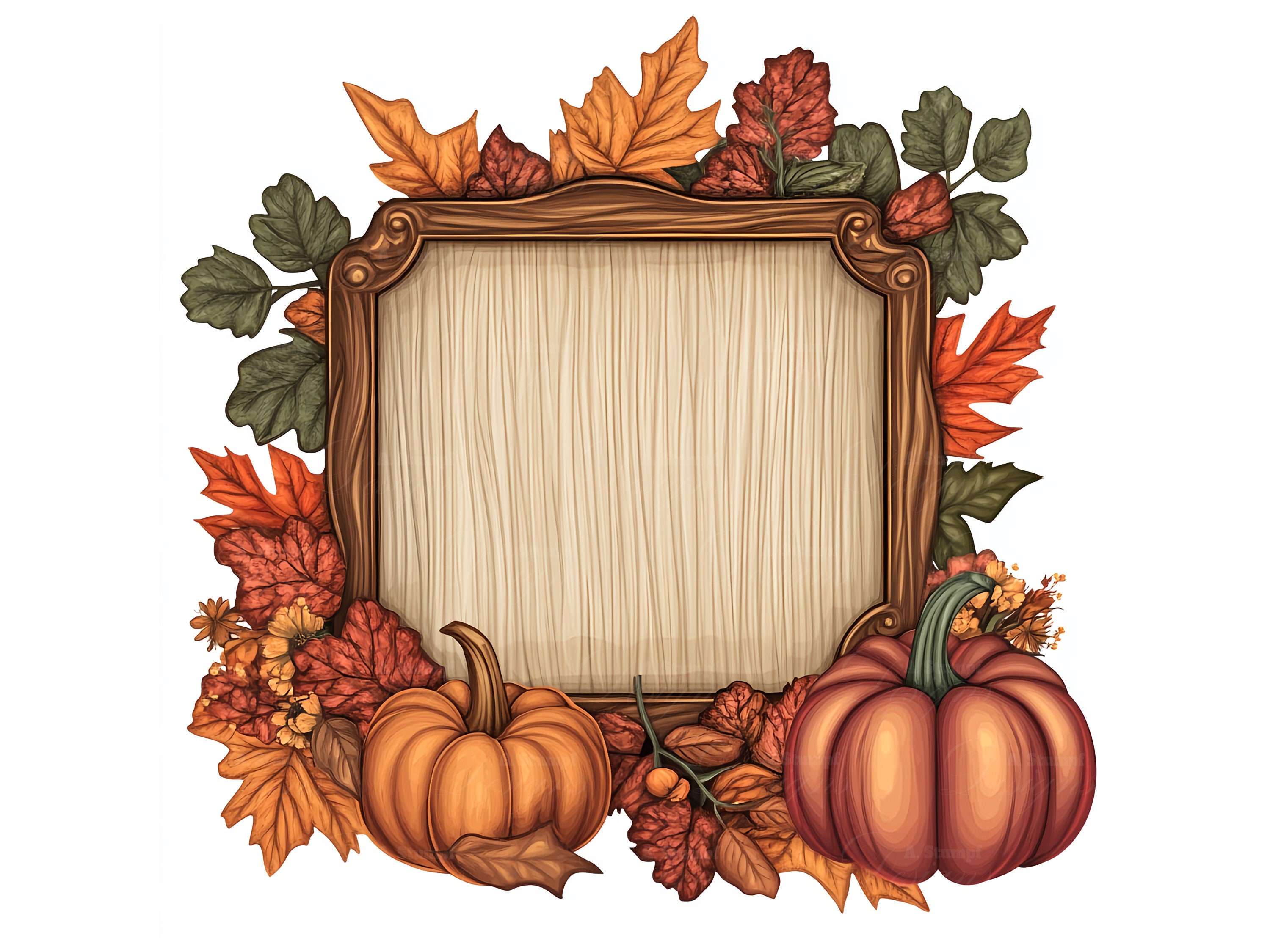10 Empty Wooden Sign Clipart Leaves Pumpkins Flowers Digital Watercolor ...