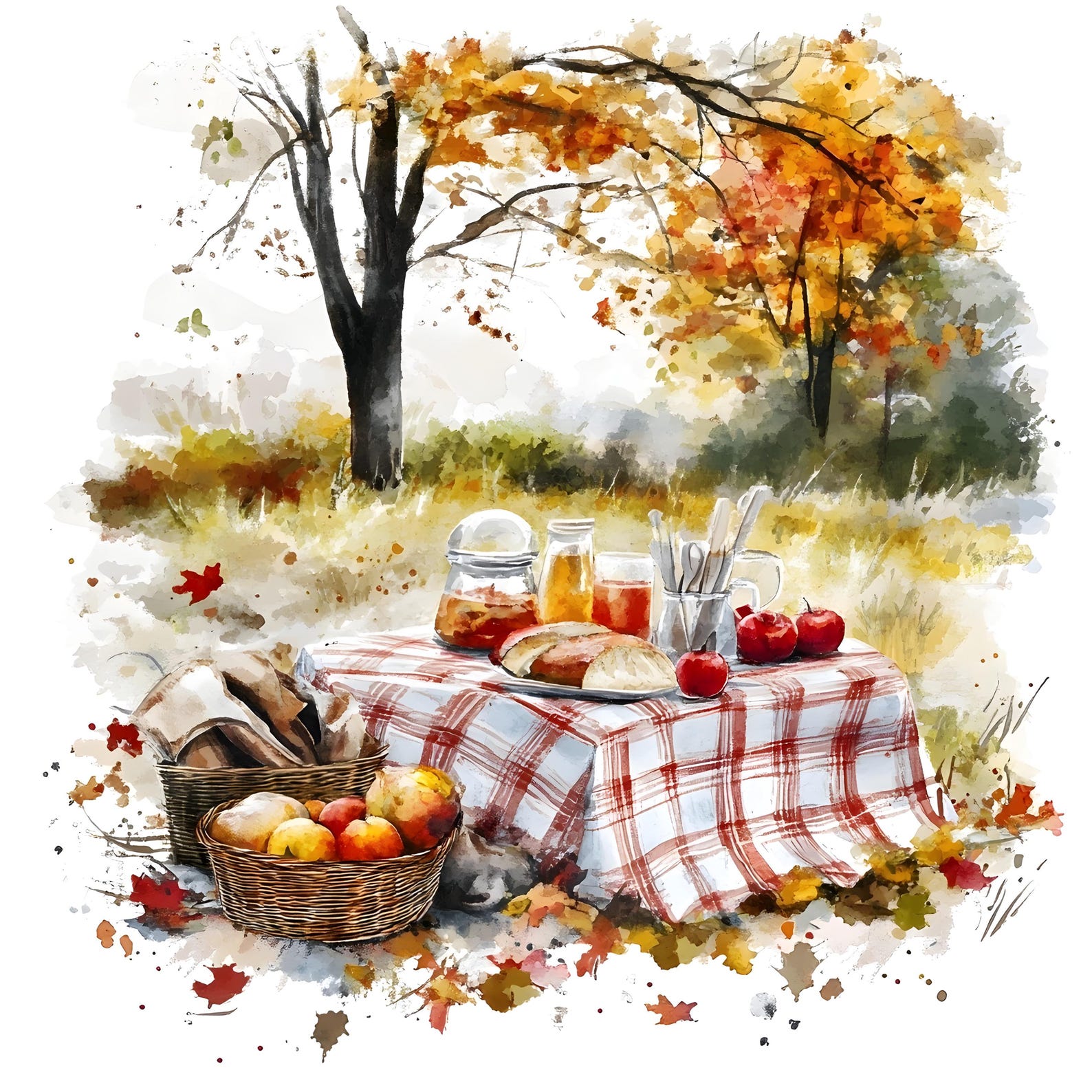10 Picnic Autumn Scenery Clipart Digital Watercolor Rustic Fall ...