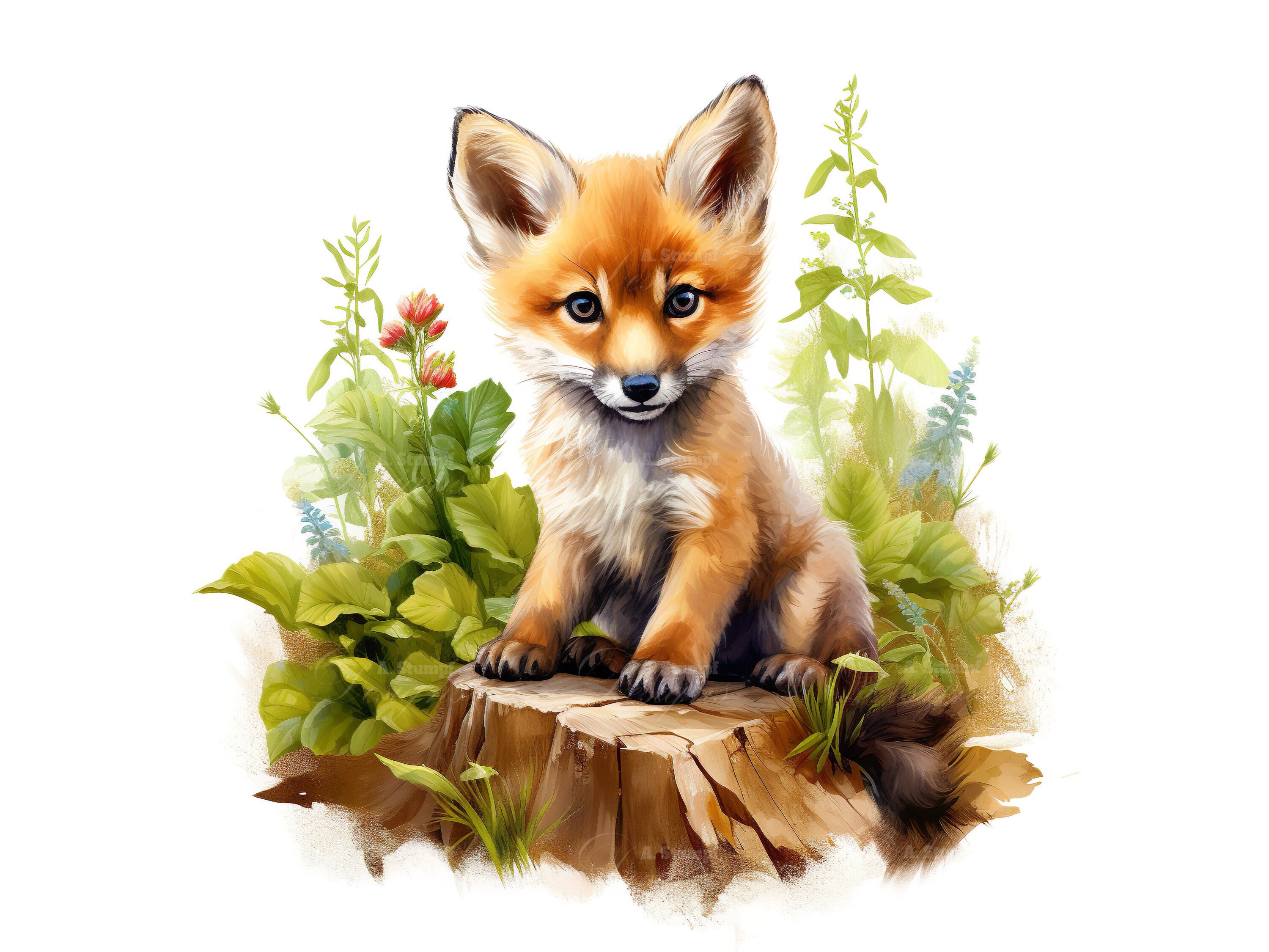 10 Cute Wild Fox Baby Clipart Set Digital Watercolor Nature Painting ...