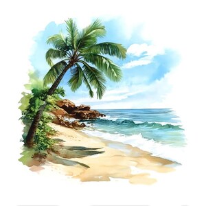 10 Beach Scene Clipart Set Digital Watercolor Sea Painting Tropical ...