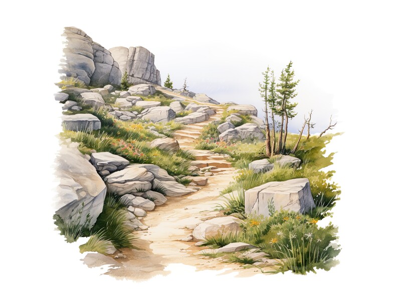 10 Rocky Hiking Trail in Summer Clipart Set Mountain Adventure Clip Art ...