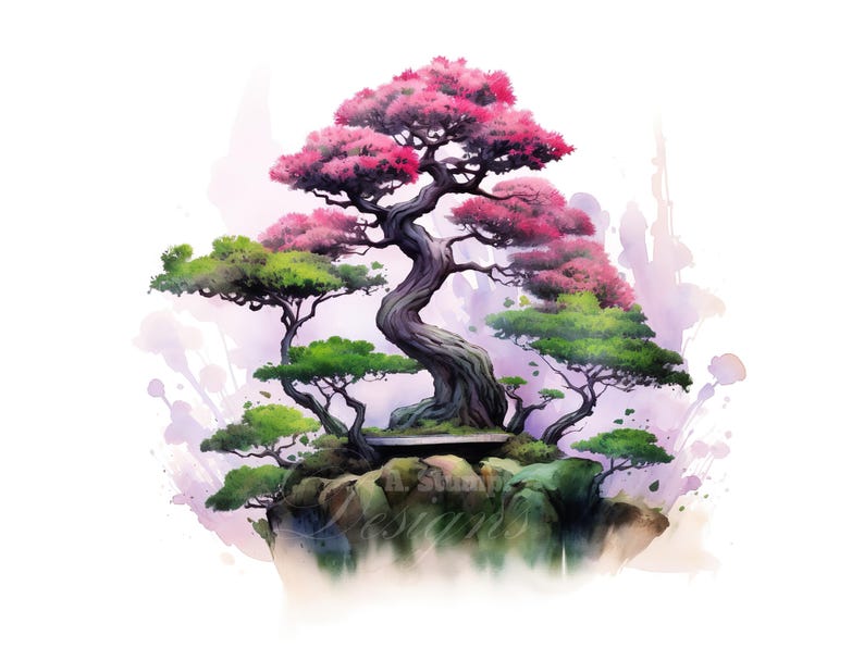 10 Bonsai Tree Clipart Set Digital Watercolor Painting Japanese Nature ...