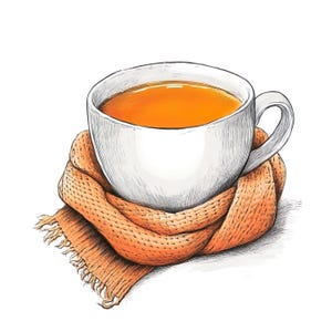 10 Cozy Cup of Tea With Scarf Clipart Set Digital Watercolor Painting ...