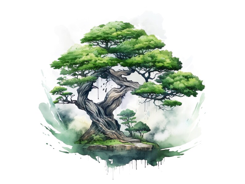 10 Bonsai Tree Clipart Set Digital Watercolor Painting Japanese Nature ...