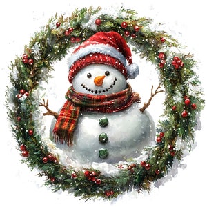 10 Snowman Clipart Set, Christmas Wreath Decoration, Winter Wonderland ...