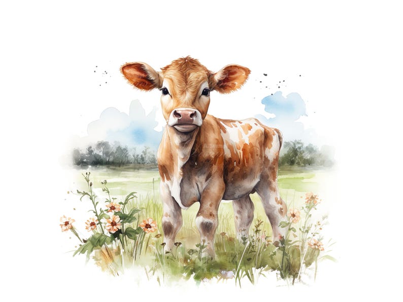 10 Calf Clipart Set Digital Watercolor Painting Farm Animal ...