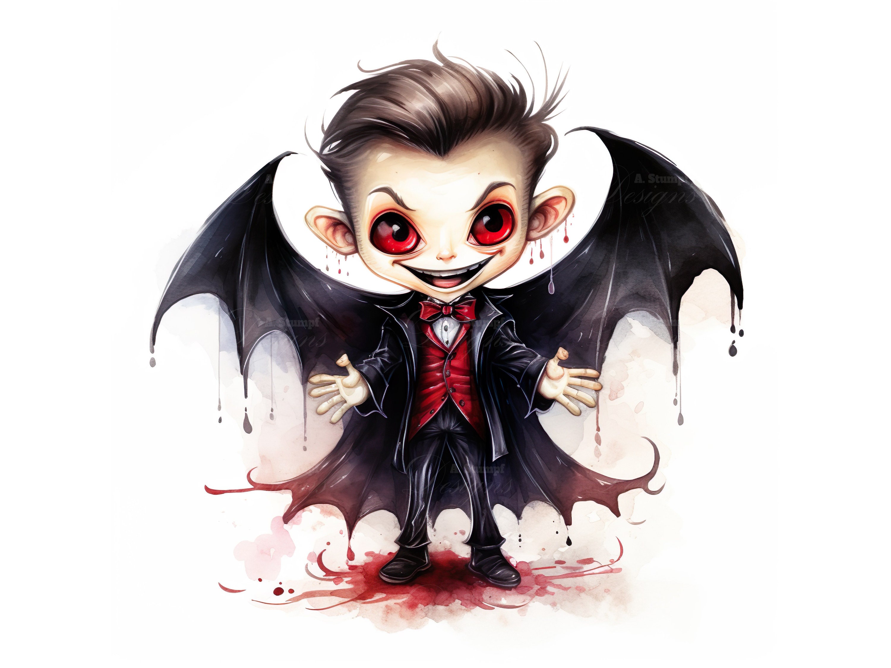Funny Vampire Clipart Set Watercolor Bundle Spooky Halloween Art Cute ...