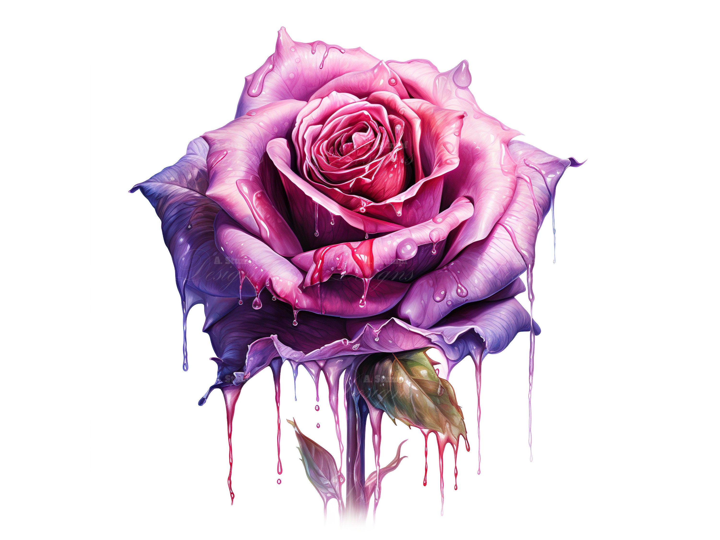 10 Poisoned Rose Clipart Set Digital Watercolor Vintage Painting Dark ...