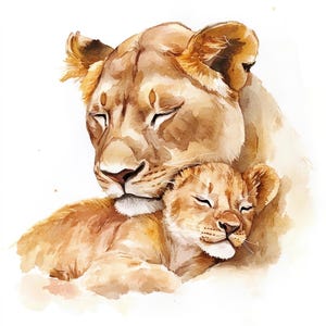 10 Lioness Mother Love Baby Lion Cub Clipart Set Wildlife Feline Family ...
