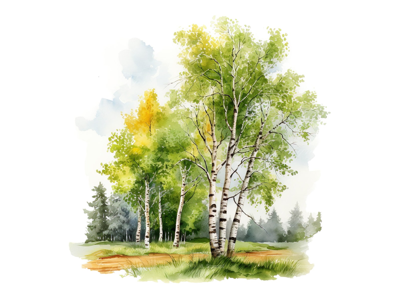 Birch Tree Clipart Nature Clip Art Bundle Watercolor Printable Wall Art ...