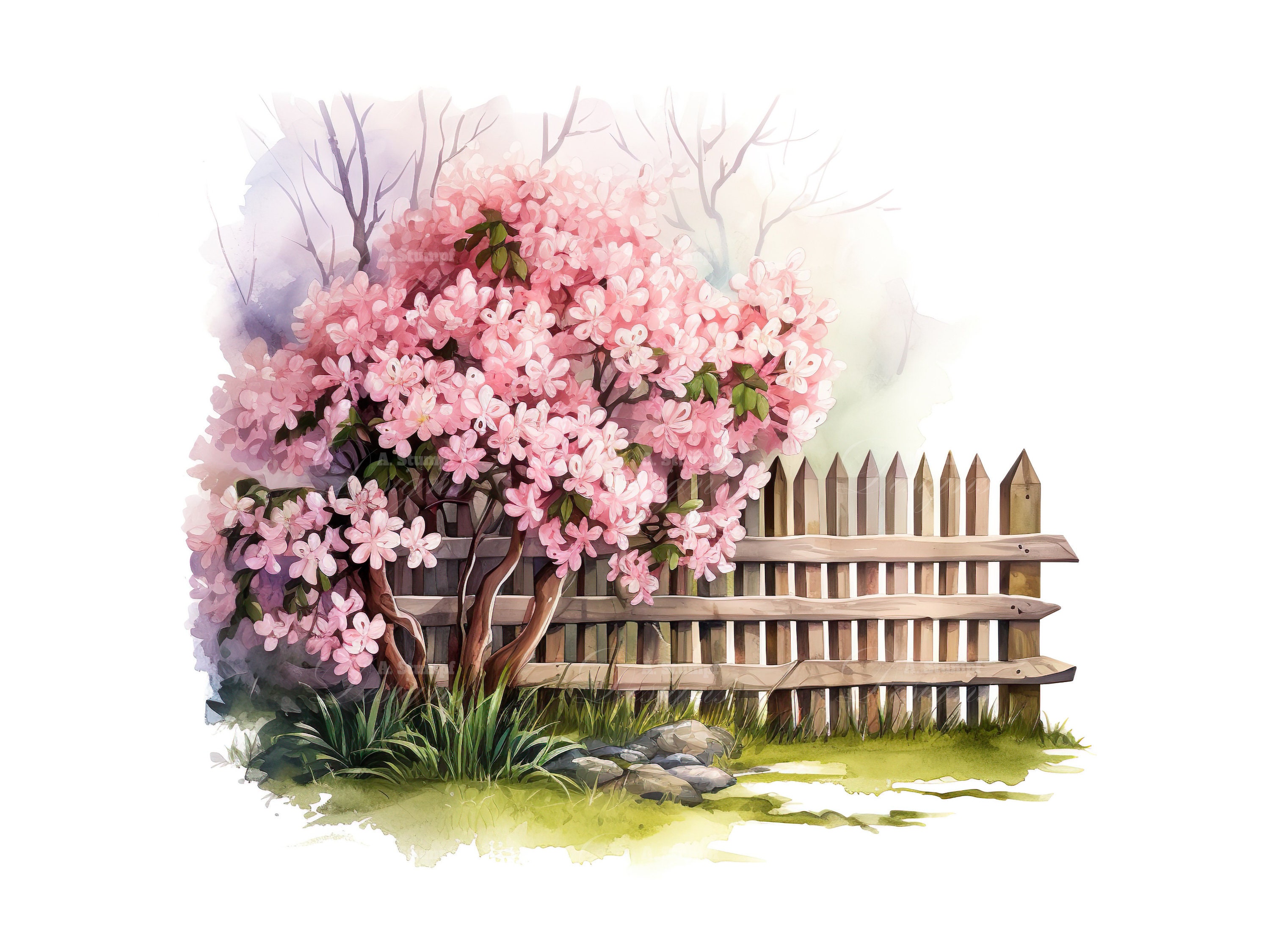 10 Garden Fence in Spring Clipart Set Digital Watercolor Floral Border ...