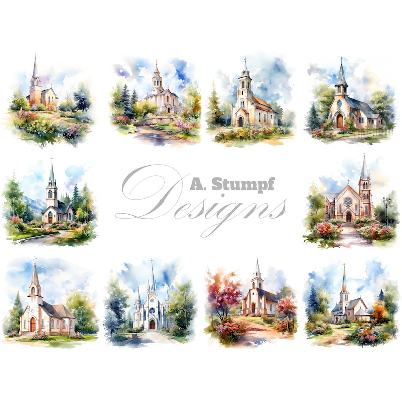 Church Clipart Set Watercolor Clip Art Bundle Wedding Invitation Church ...