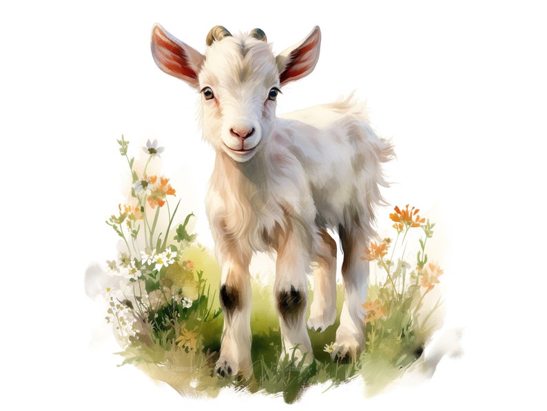 10 Baby Goat Clipart Set Digital Watercolor Painting Farm Animal Clip ...