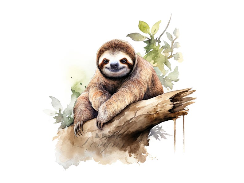 10 Sloth Clipart Set Digital Watercolor Painting Cute Tropical Jungle ...
