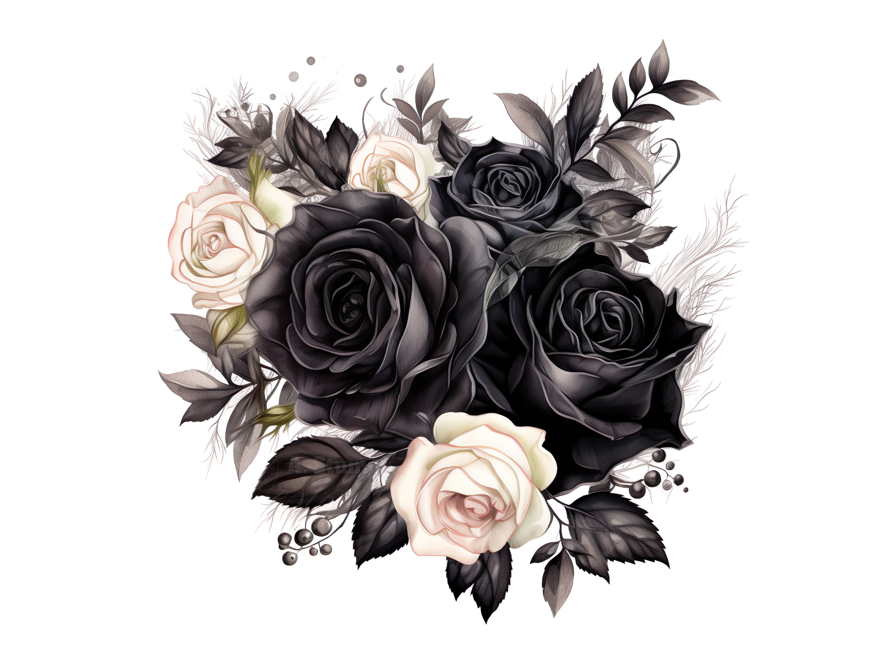 Black Roses Clipart Set Watercolor Clip Art Mystical Floral Design ...