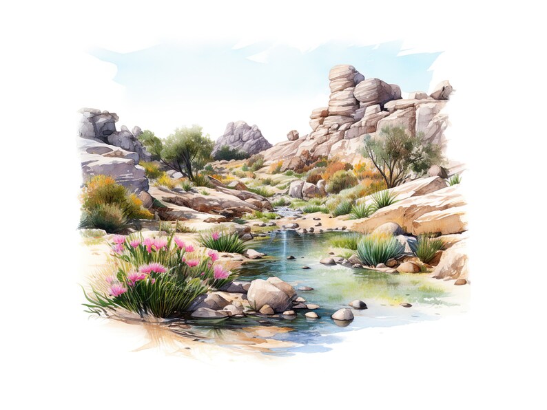 10 Rocky Landscape Clipart Summer Nature Digital Paintings Mountain ...