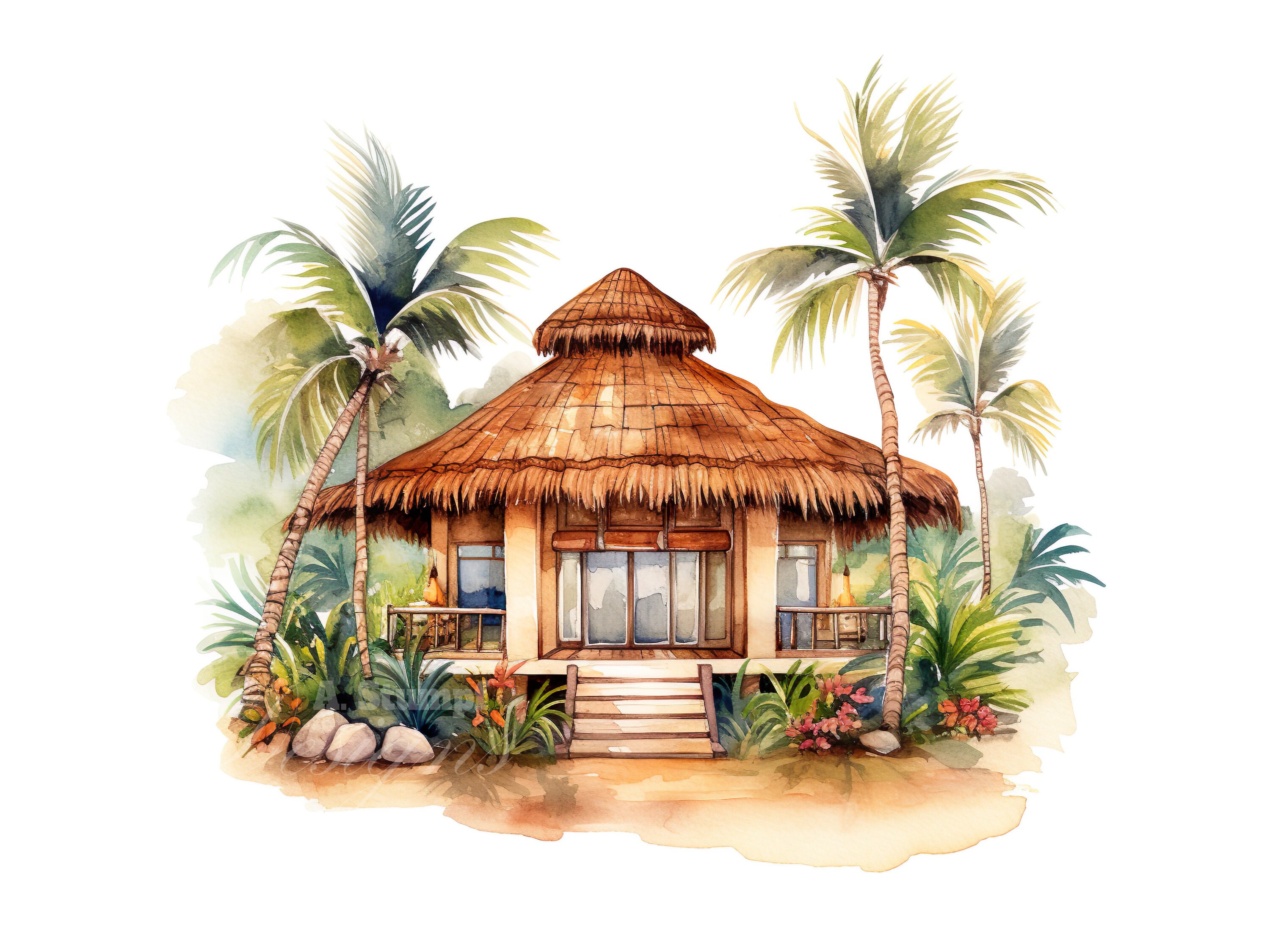 Palapa House Clipart, Tropical Hut Bundle, Beach Bungalow Set, Exotic Hut Clipart, Vacation Home ...