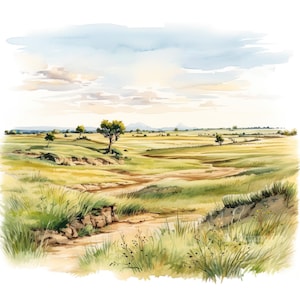 10 Grassland Landscape Clipart Set Digital Watercolor Painting Scenic ...