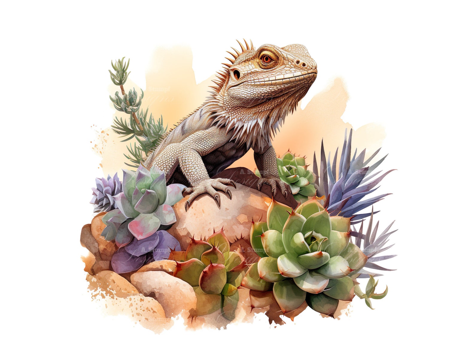 Bearded Dragon Lizard Watercolor Clipart Bundle Reptile Graphics Animal ...