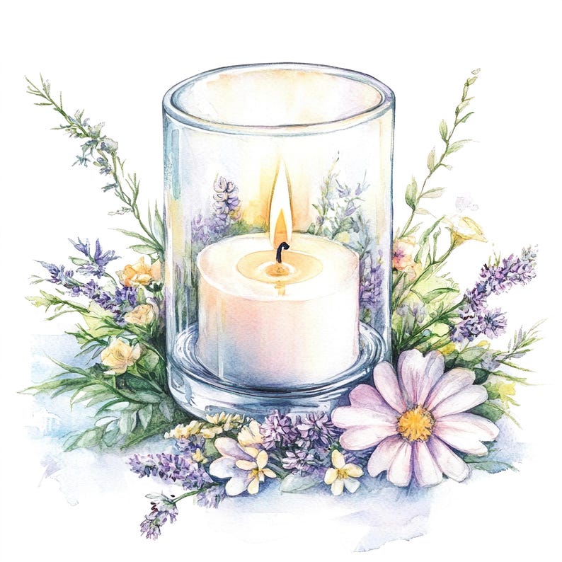 Watercolor Candle & Flowers Clipart Set (digital Download) - Etsy