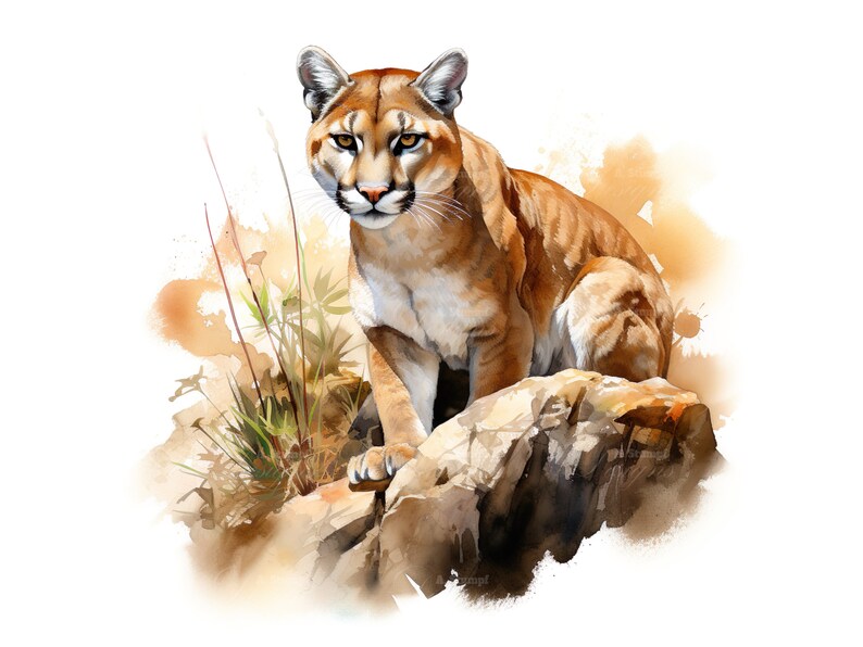 10 Puma Clipart Set, Digital Watercolor Painting, Wild Cat Illustration ...