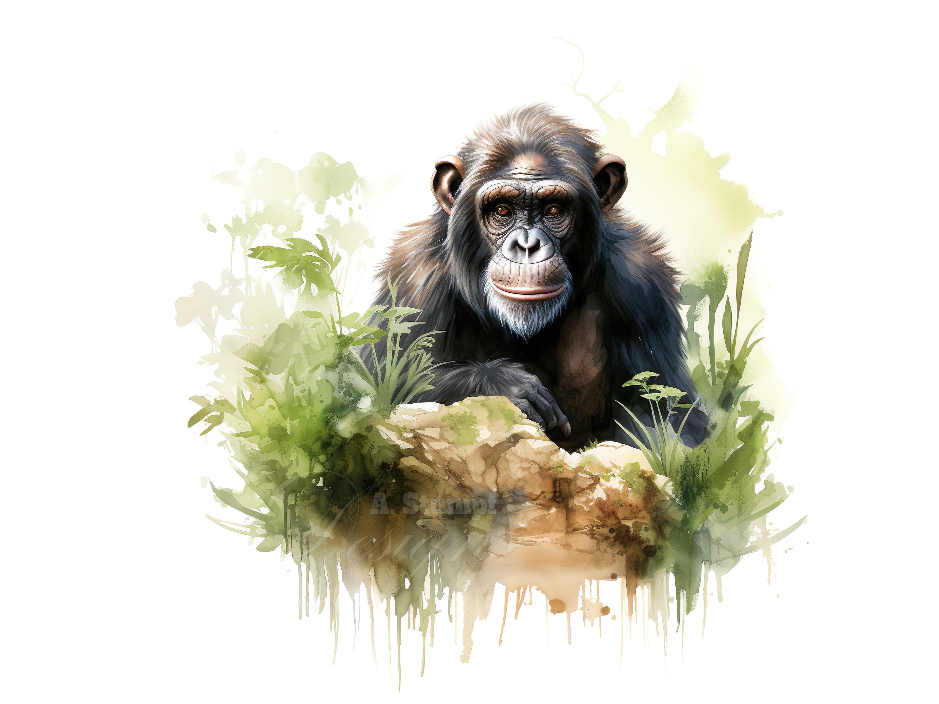 Chimpanzee, Clipart Set, Digital Chimp Art, Ape Clip Art, Primate ...