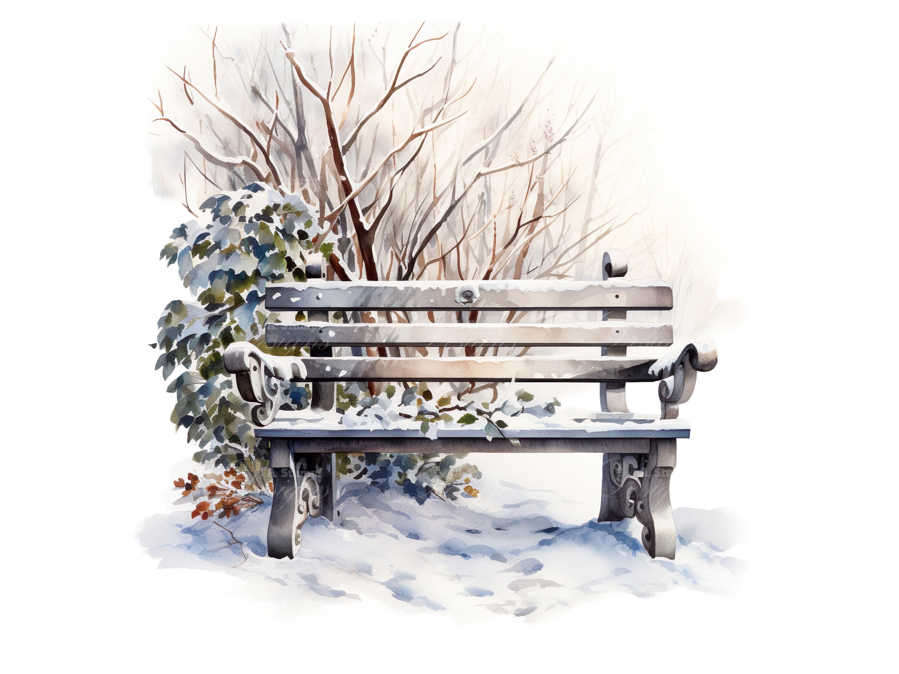 10 Bench in Winter Park Clipart Snowy Park Bench Illustration Winter ...