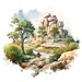 10 Rocky Landscape Clipart Summer Nature Digital Paintings Mountain ...